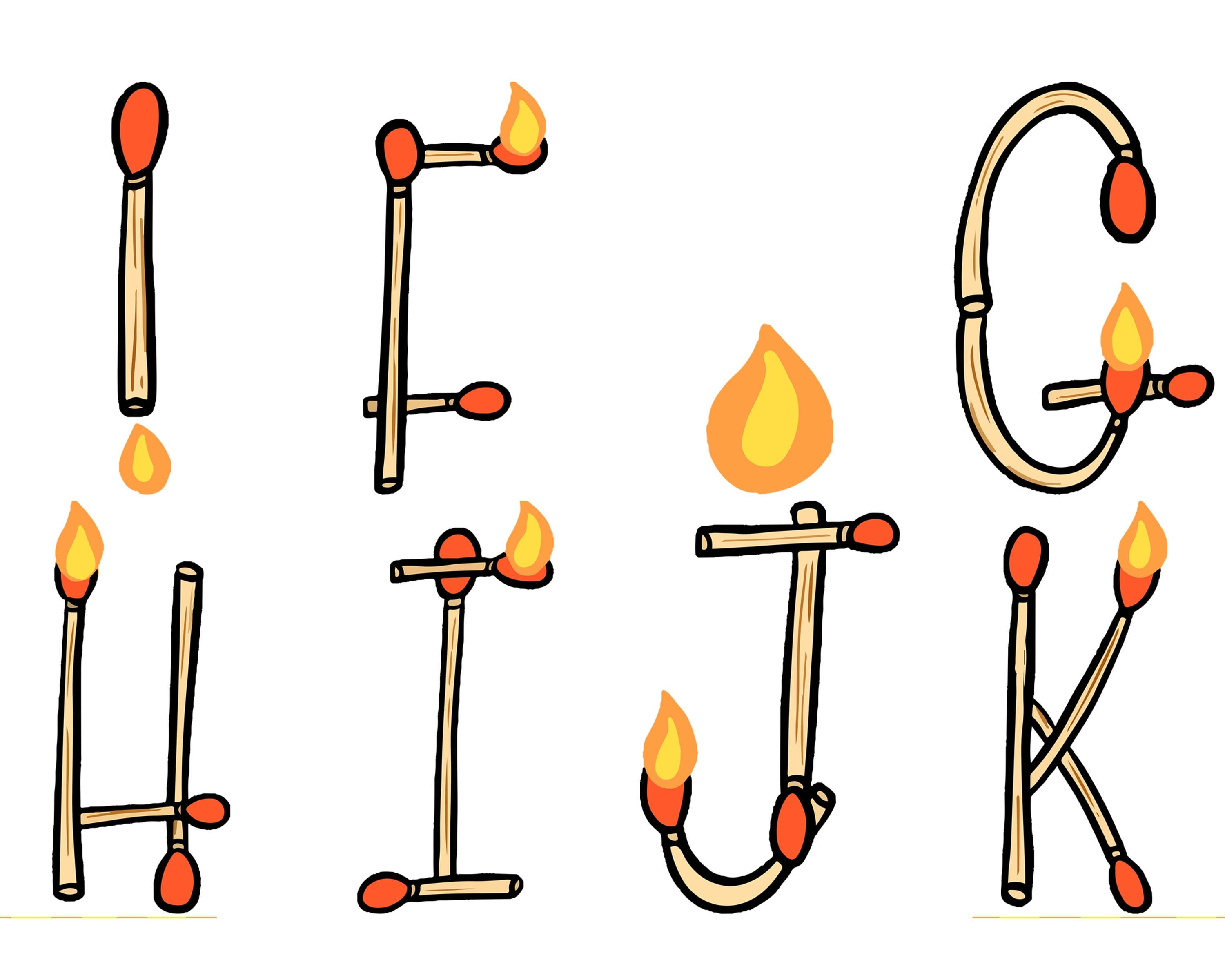 Matchstick Fire Wood Lettering Font Alphabet Match SVG PNG - Etsy