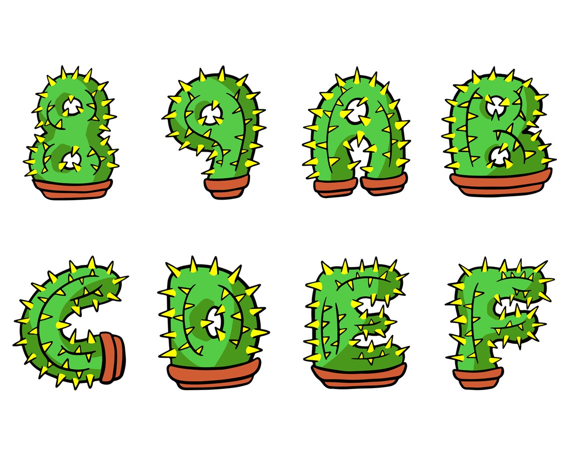 Cactus Plant Font Letter Alphabet ABC Cartoon PNG for Children's ...