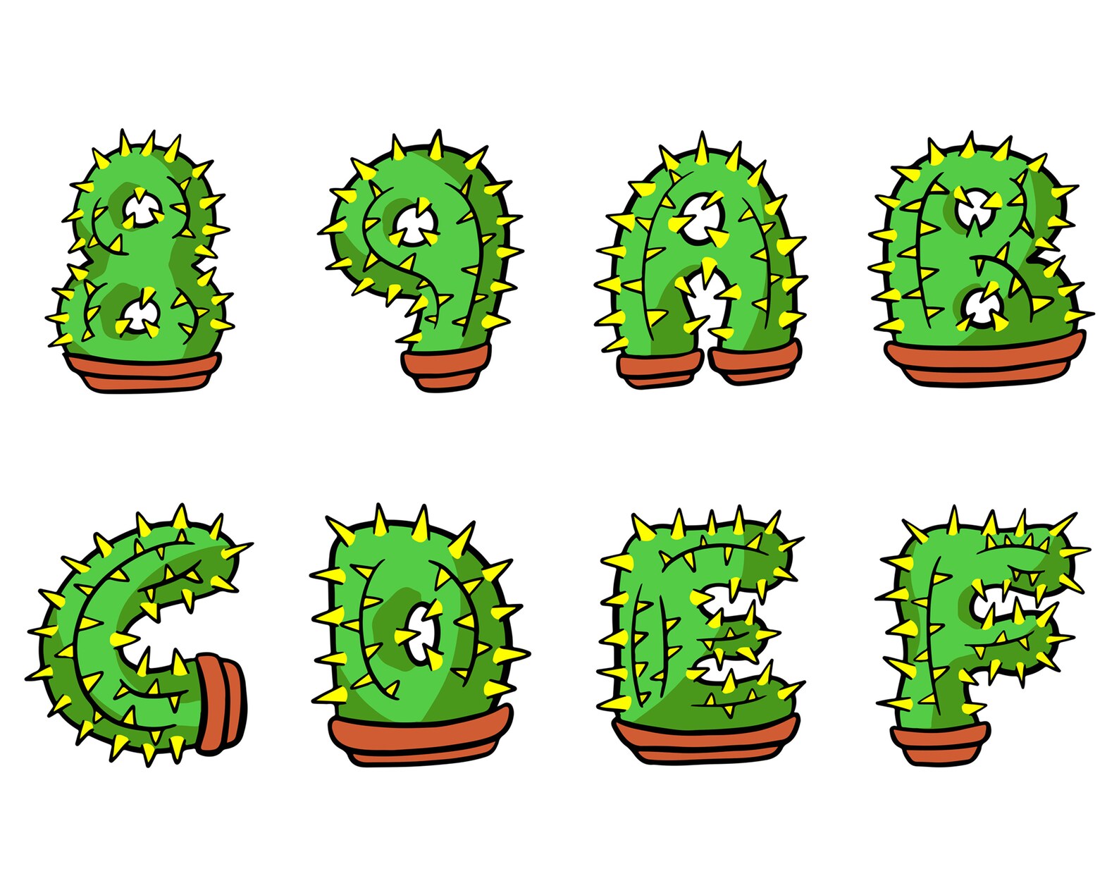 Cactus Plant Font Letter Alphabet ABC Cartoon PNG for Children's ...
