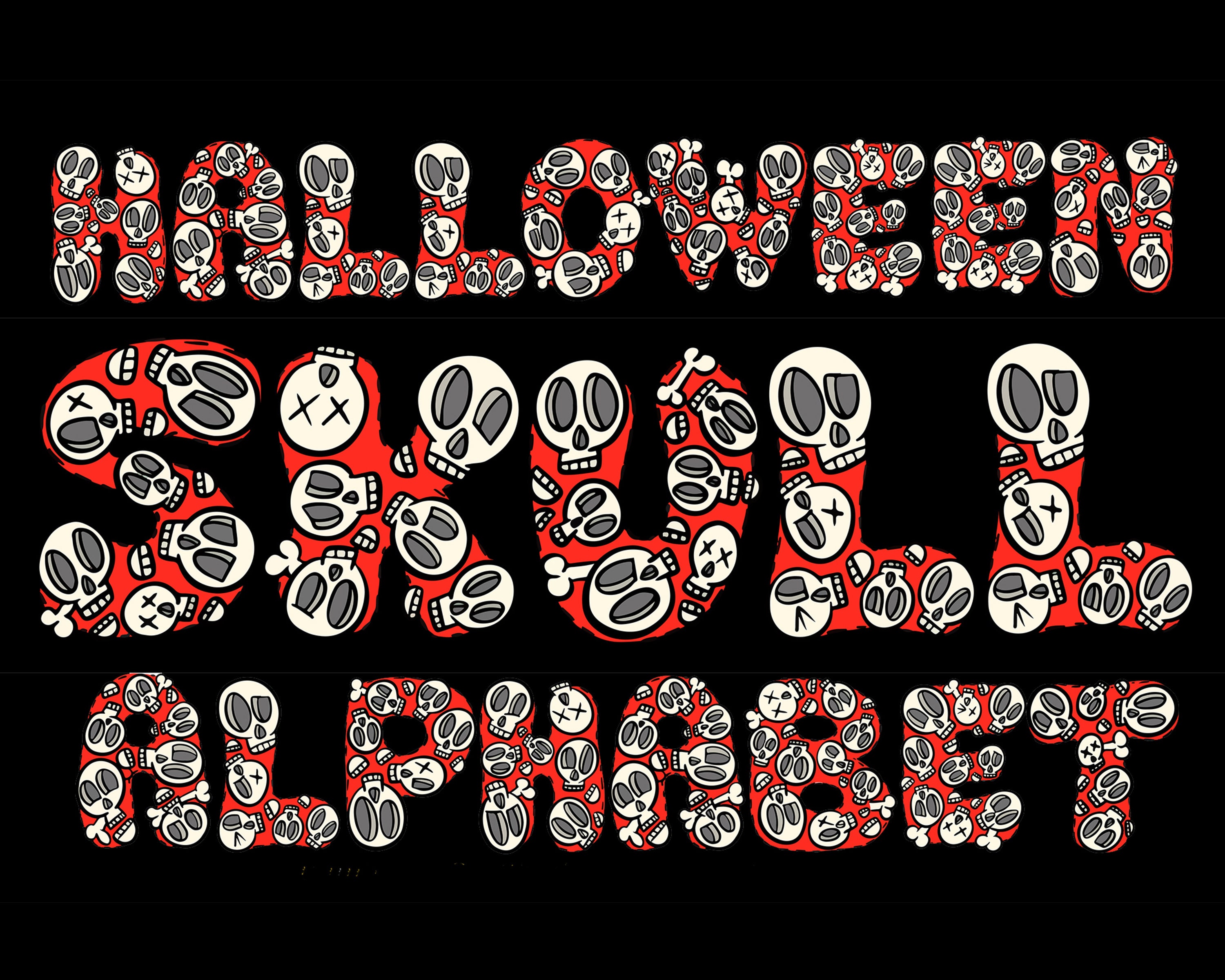 Skull Bones Font Letter Alphabet ABC Cartoon PNG for Children's ...