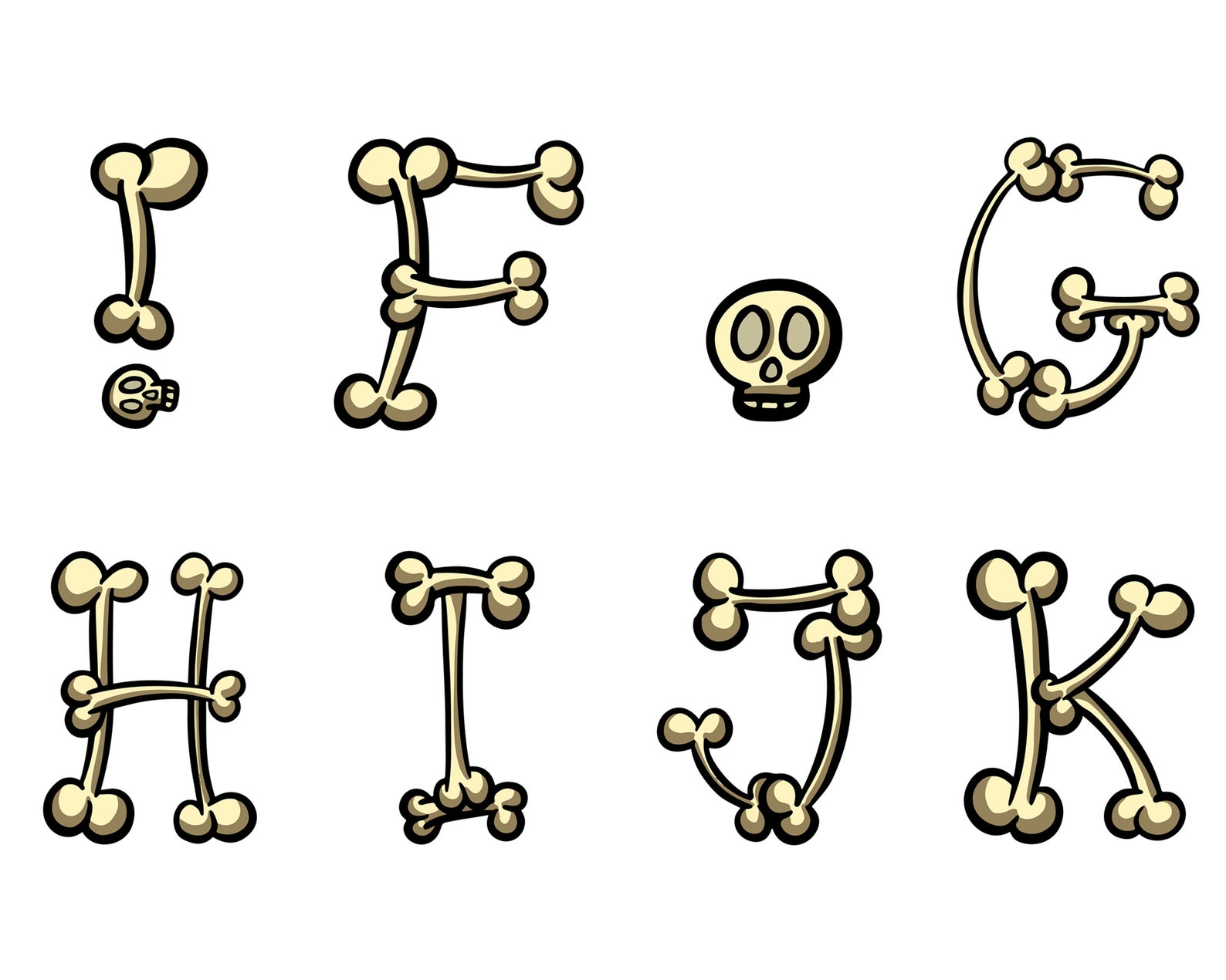 Skeleton Bones Font Letter Alphabet ABC Cartoon PNG for Children's ...