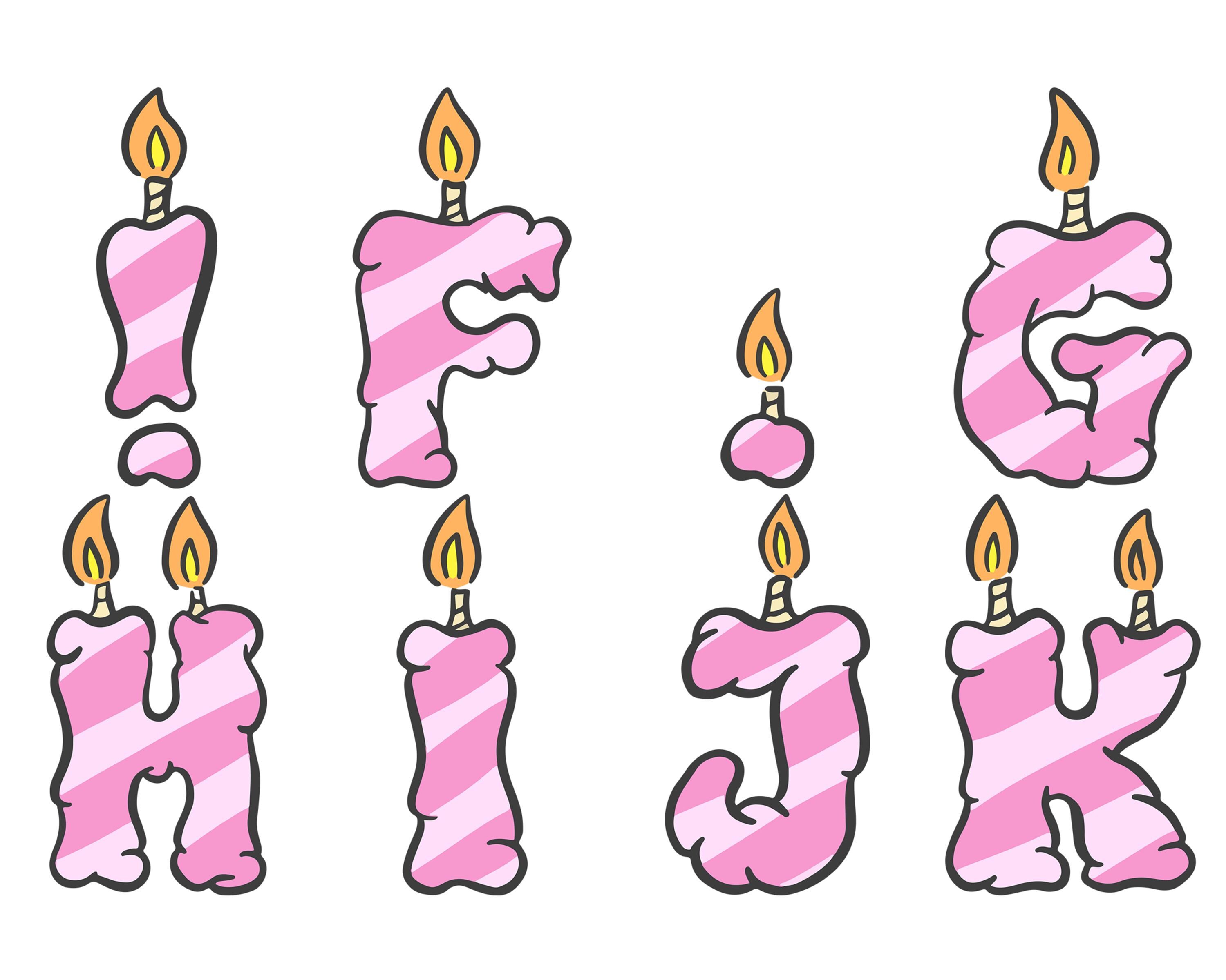 Pink Candles Cartoon Font Lettering Number Birthday Alphabet SVG PNG ...