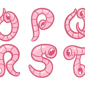 Pink Worm Snake Font Letter Alphabet ABC Cartoon PNG for Children's ...