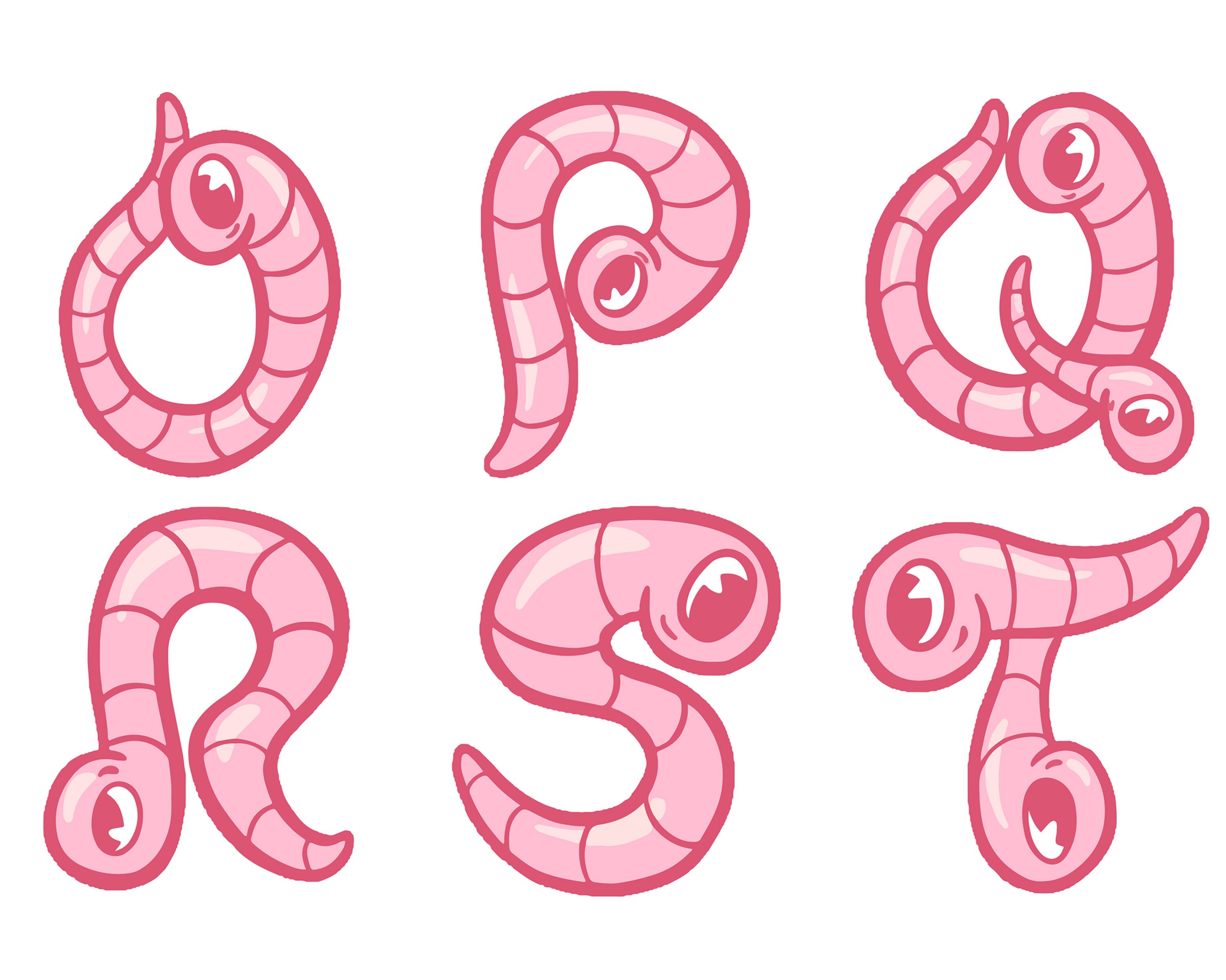 Pink Worm Snake Font Letter Alphabet ABC Cartoon PNG for Children's ...