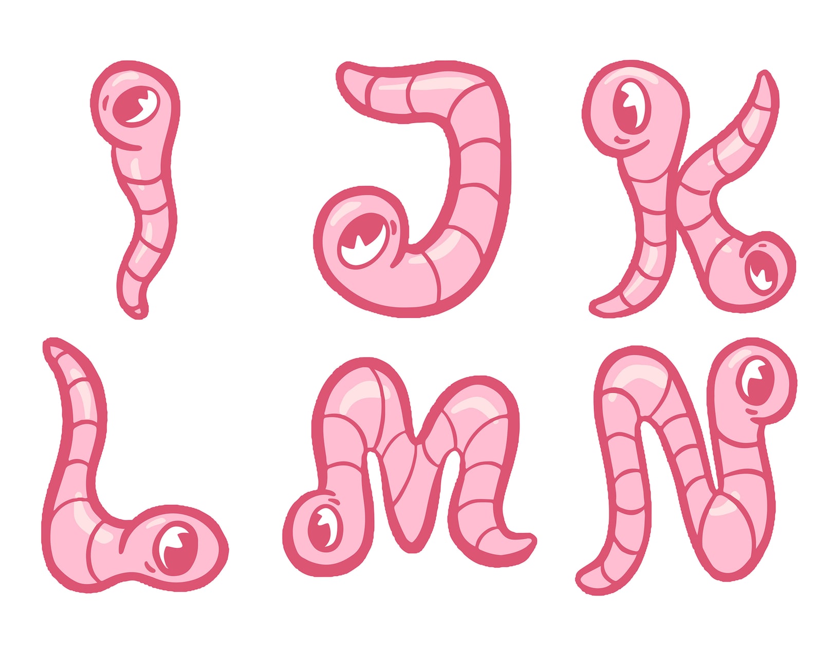 Pink Worm Snake Font Letter Alphabet ABC Cartoon PNG for Children's ...