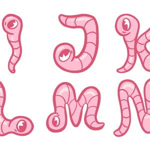 Pink Worm Snake Font Letter Alphabet ABC Cartoon PNG for Children's ...