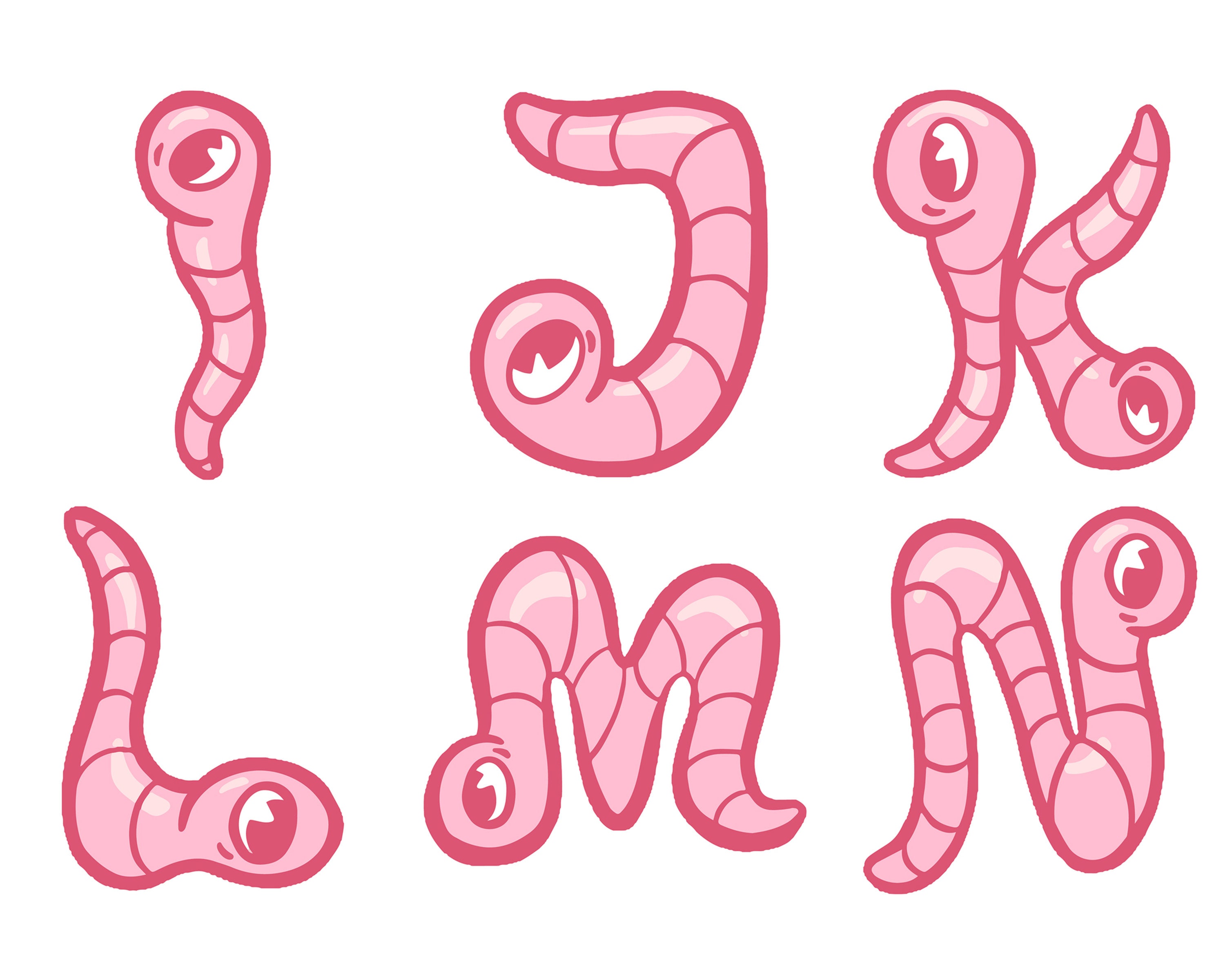 Pink Worm Snake Font Letter Alphabet ABC Cartoon PNG for Children's ...