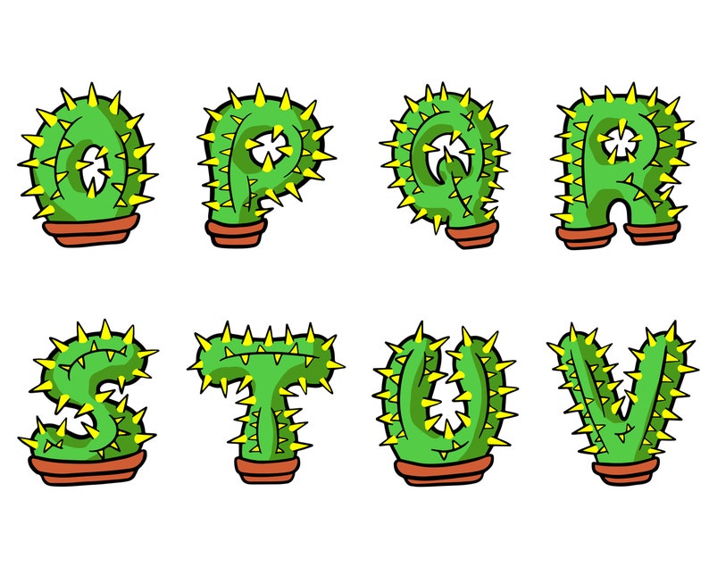 Cactus Plant Font Letter Alphabet ABC Cartoon PNG for Children's ...