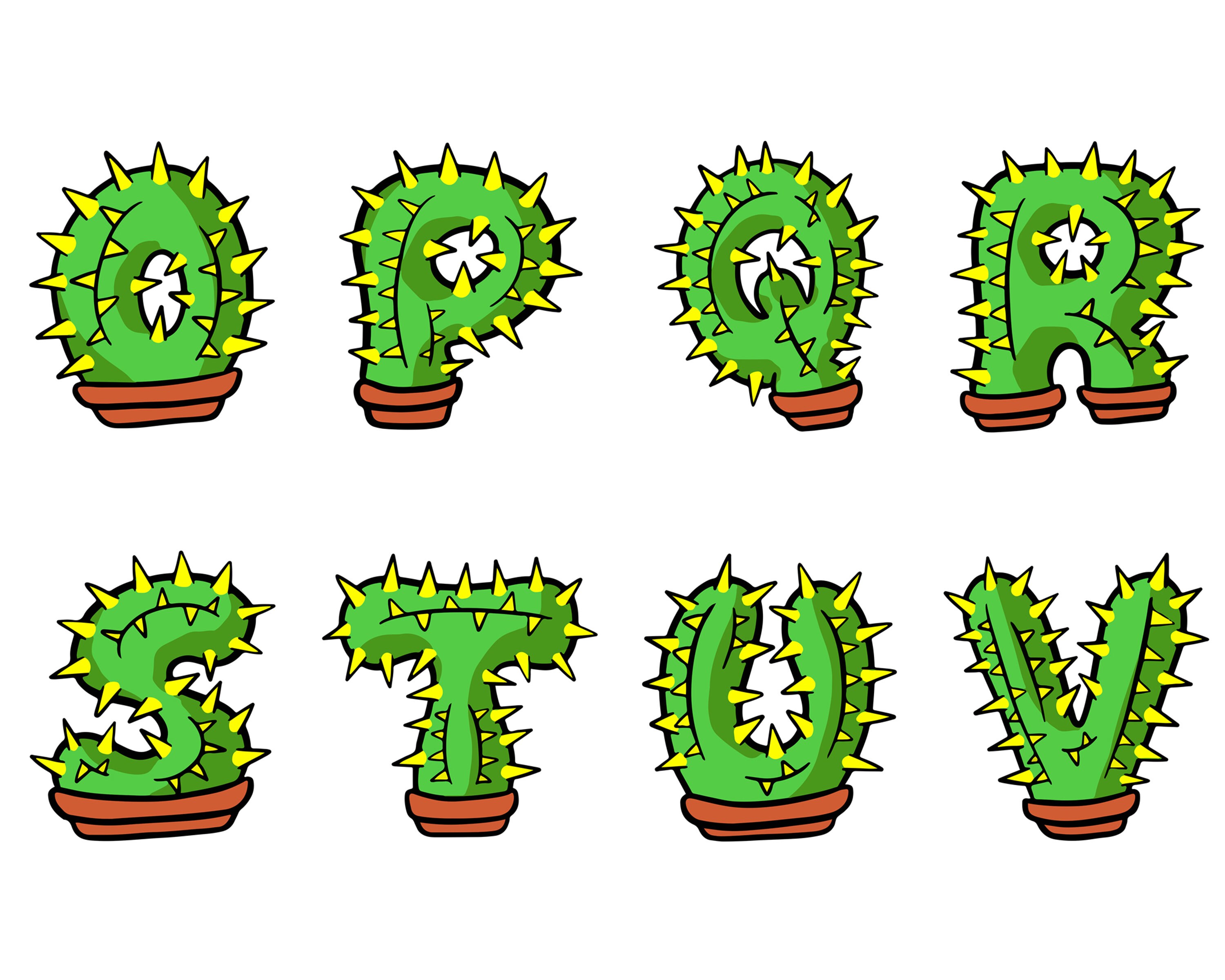 Cactus Plant Font Letter Alphabet ABC Cartoon PNG for Children's ...
