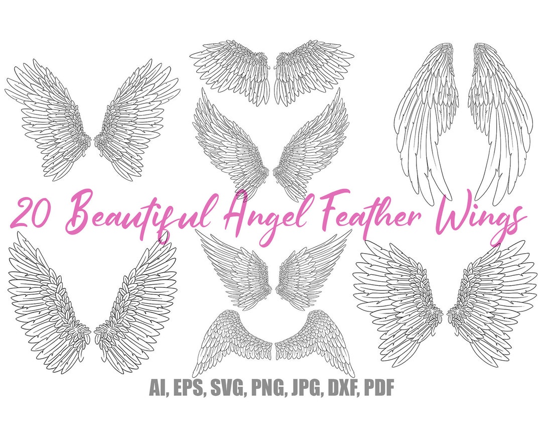20 Beautiful Feather Angel Wings Illustration Collection Clip Art ...