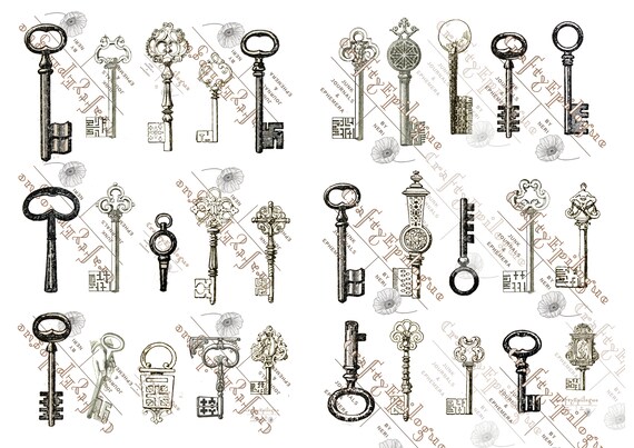 Vintage Keys Illustration Printable Keys Image Junk | Etsy