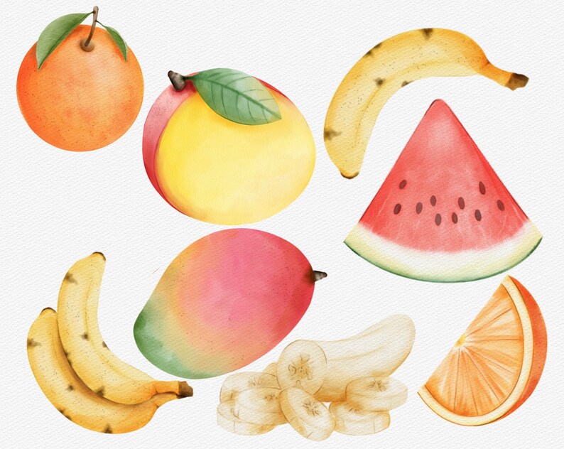 Watercolor Fruits Clipart Set, Tropical Fruits Illustrations Set ...