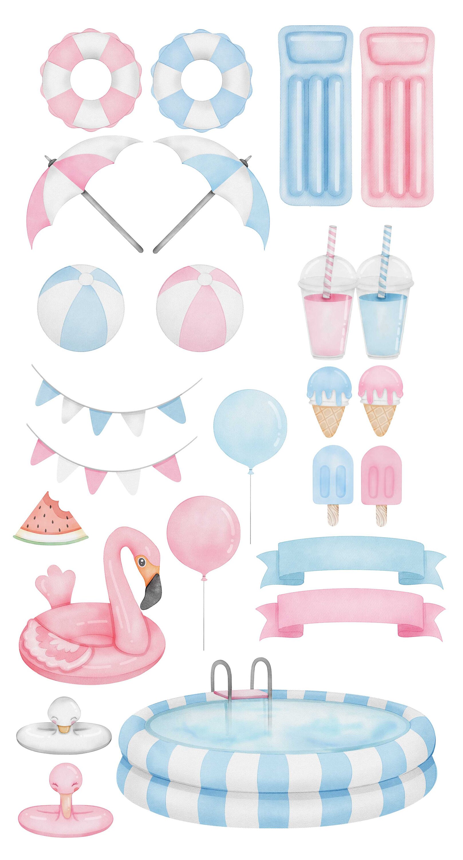 Watercolor Pool Party Clipart Set Summer Party Clipart Watercolor ...