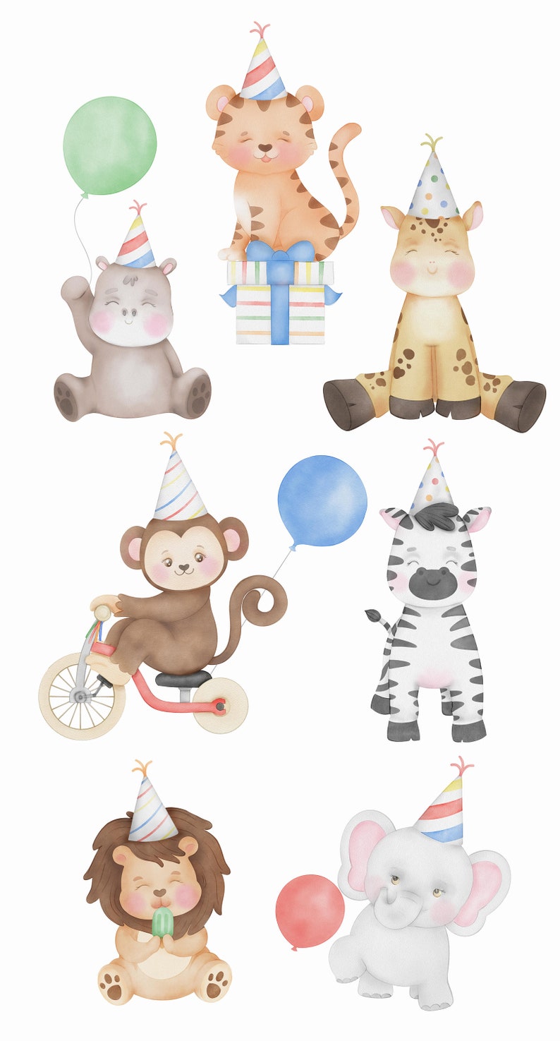 Watercolor Safari Animals Clipart Safari Animals Birthday Png Cute Baby ...