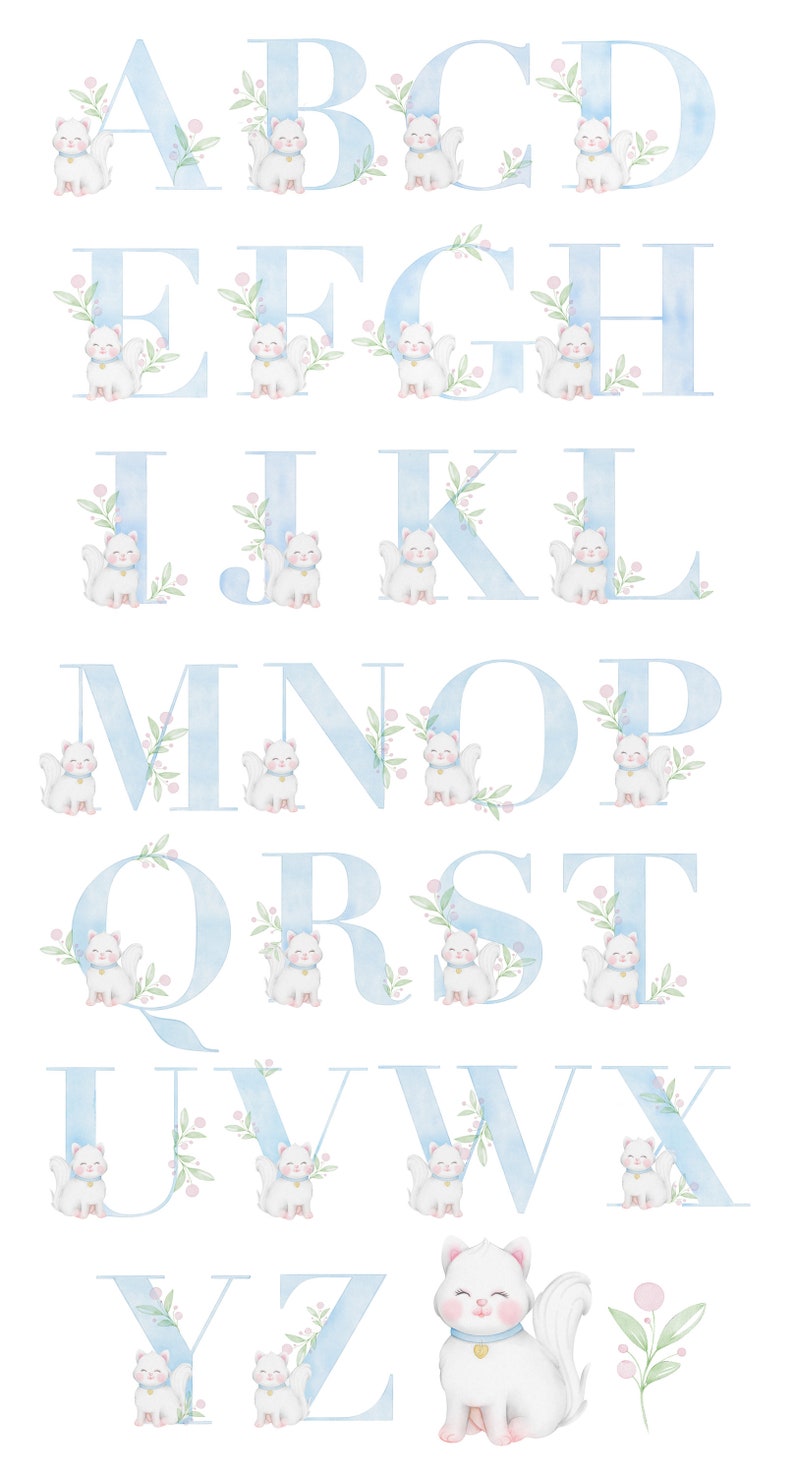 Watercolor Kitty Alphabet Watercolor Lettering Cat Lettering Watercolor ...