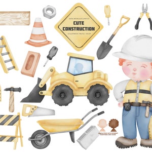 Watercolor Construction Clipart Set With Cute Boy Builder Clipart ...