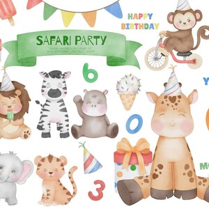 Watercolor Safari Animals Clipart Safari Animals Birthday Png Cute Baby ...