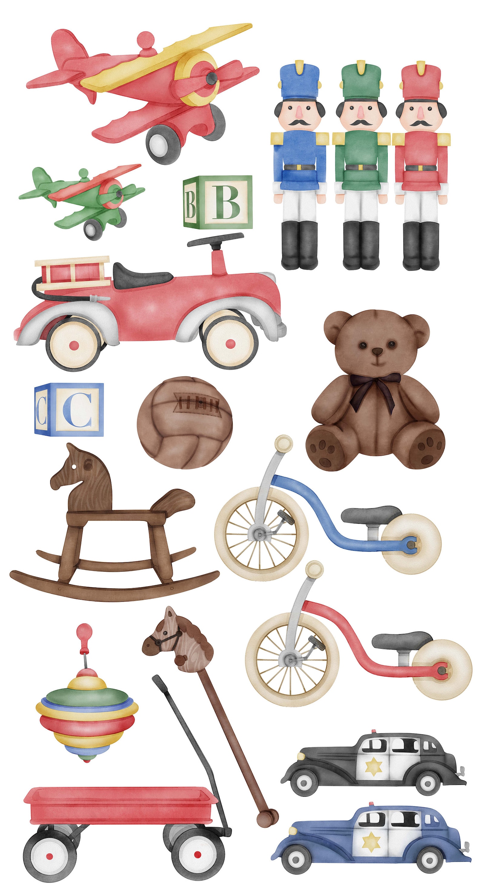 Watercolor Vintage Toys Clipart Set Watercolor Classic Toys Clipart Png ...