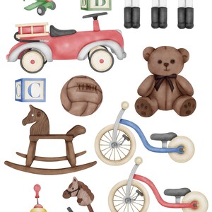 Watercolor Vintage Toys Clipart Set Watercolor Classic Toys Clipart Png ...
