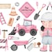 Watercolor Pink Construction Clipart Set With Cute Powerful Girl ...