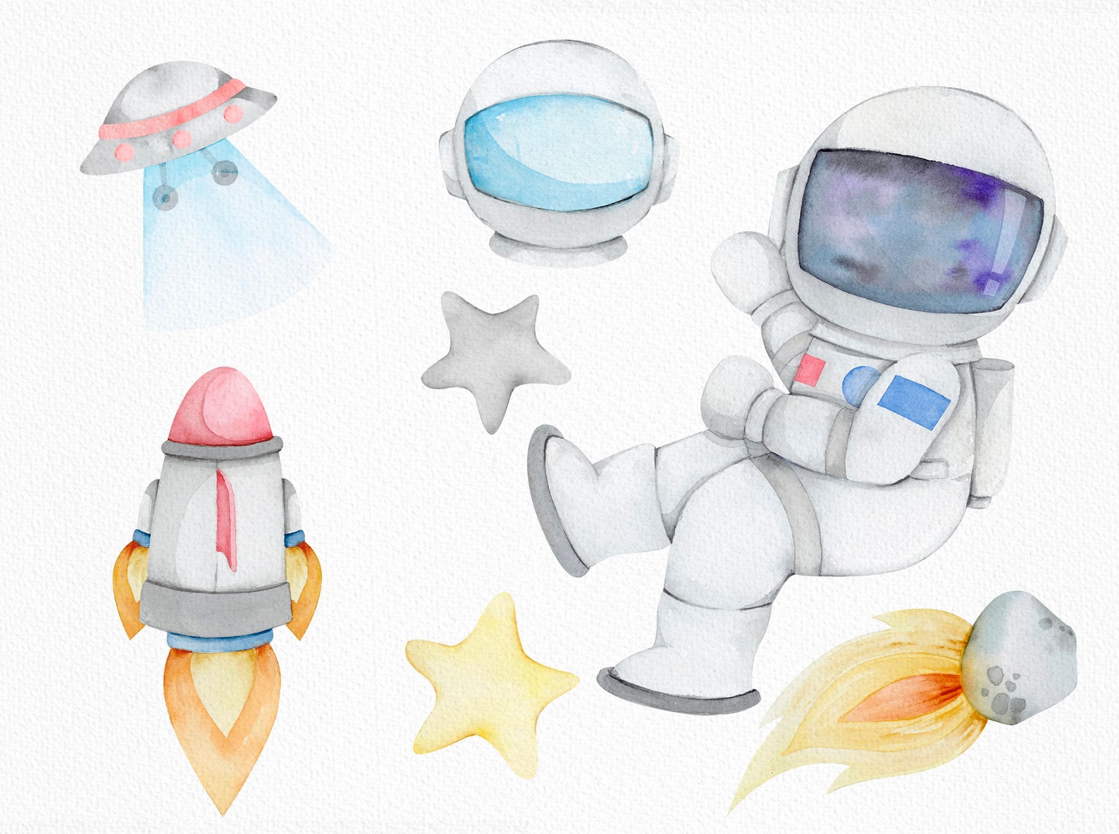 Watercolor Astronaut Clipart Set Planets Illustrations PNG Astronaut ...