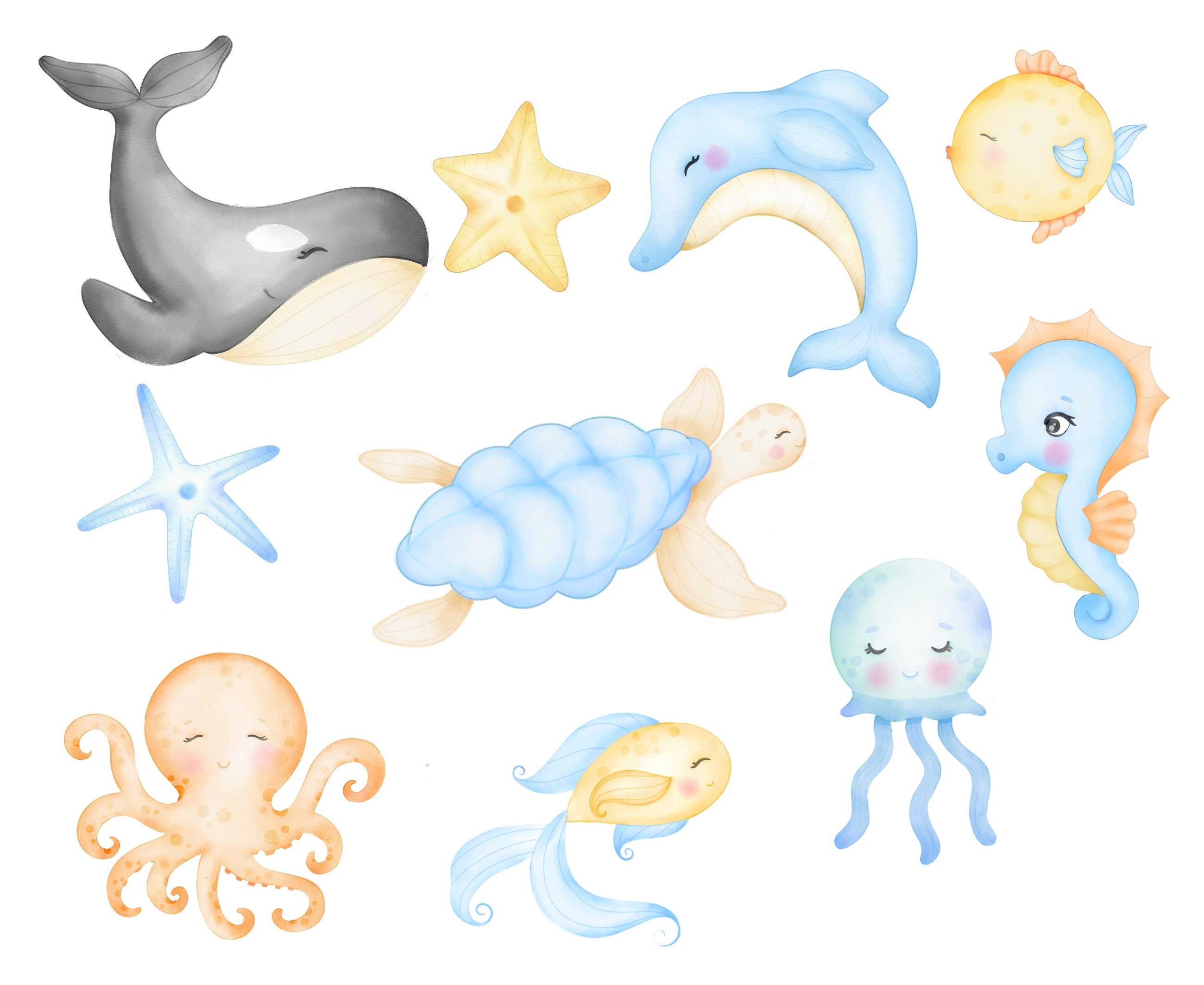 Watercolor Under the Sea Boys Clipart Set, Baby Boy Under the Sea PNG ...