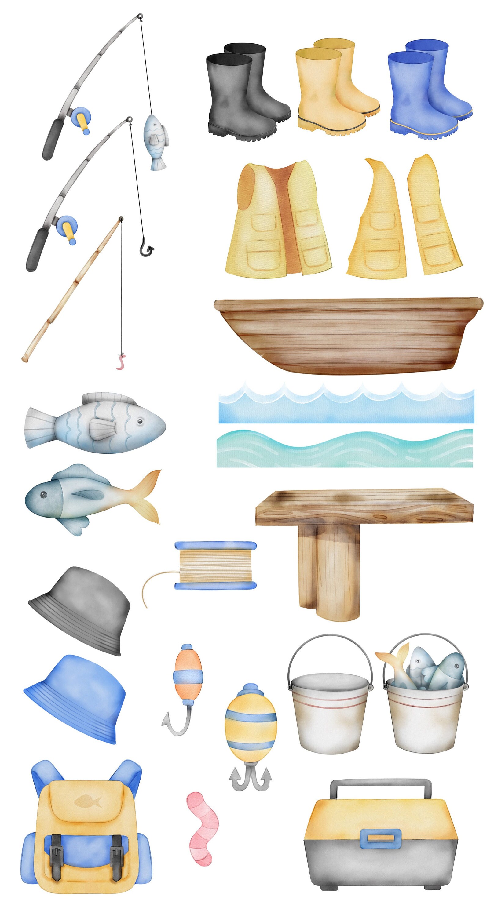Watercolor Gone Fishing Clipart Set, PNG Files for Personal and ...