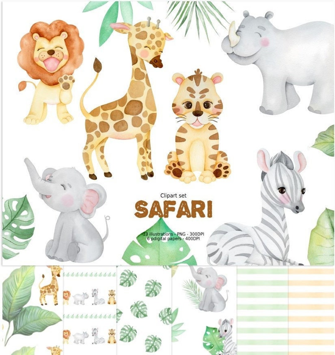 Watercolor Safari Clipart, Hand Painted, High Quality, Digital Download ...