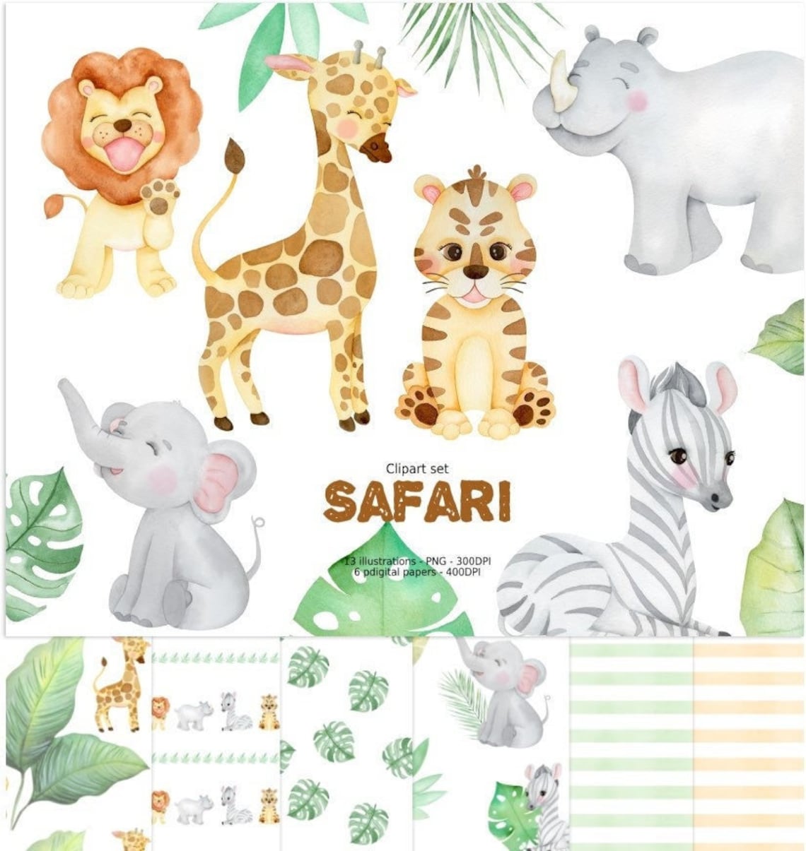 Watercolor Safari Clipart Hand Painted High Quality Digital - Etsy