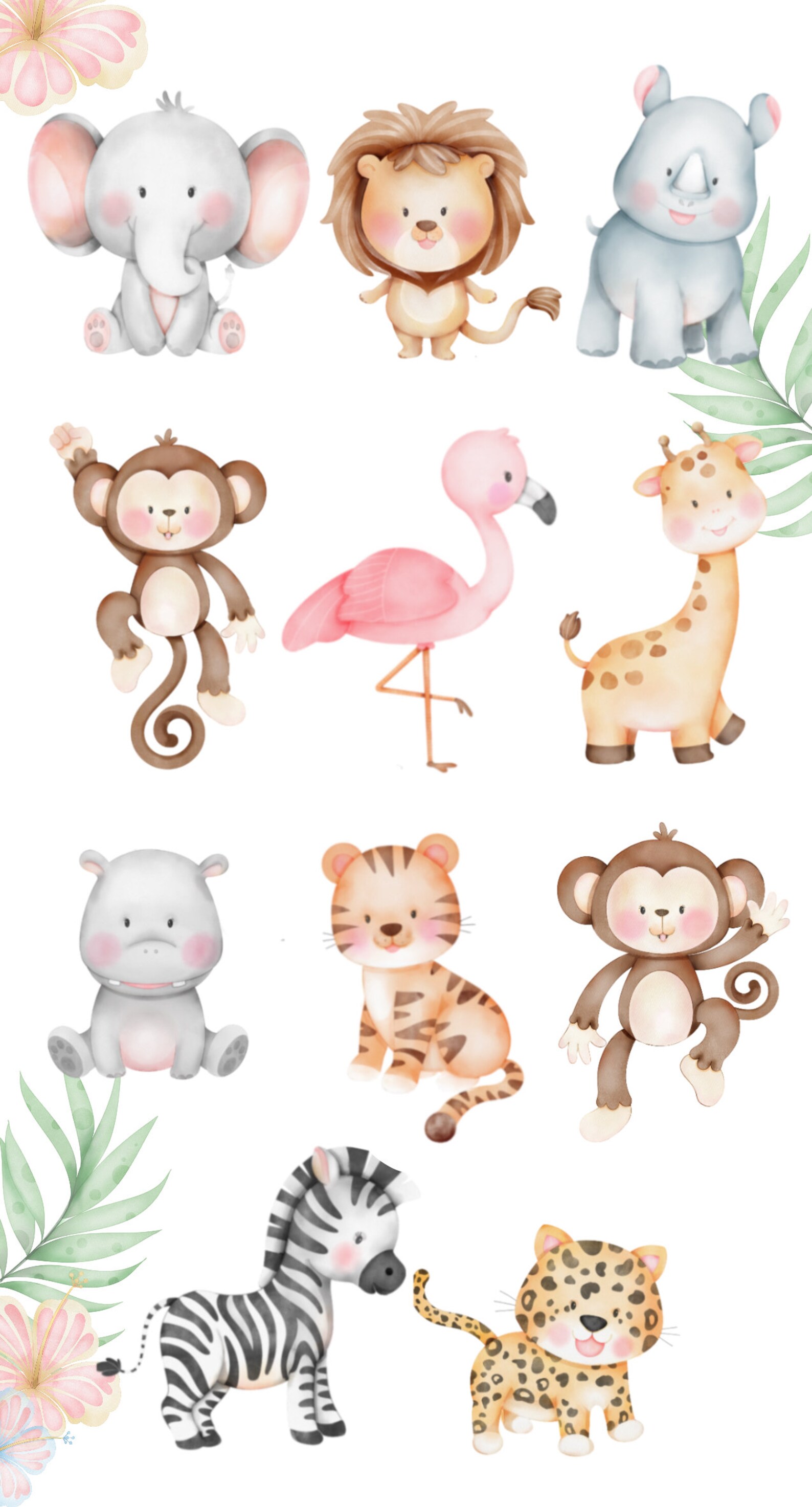 Watercolor Safari Animals Clipart Set, Cute Baby Safari Animals Clipart ...