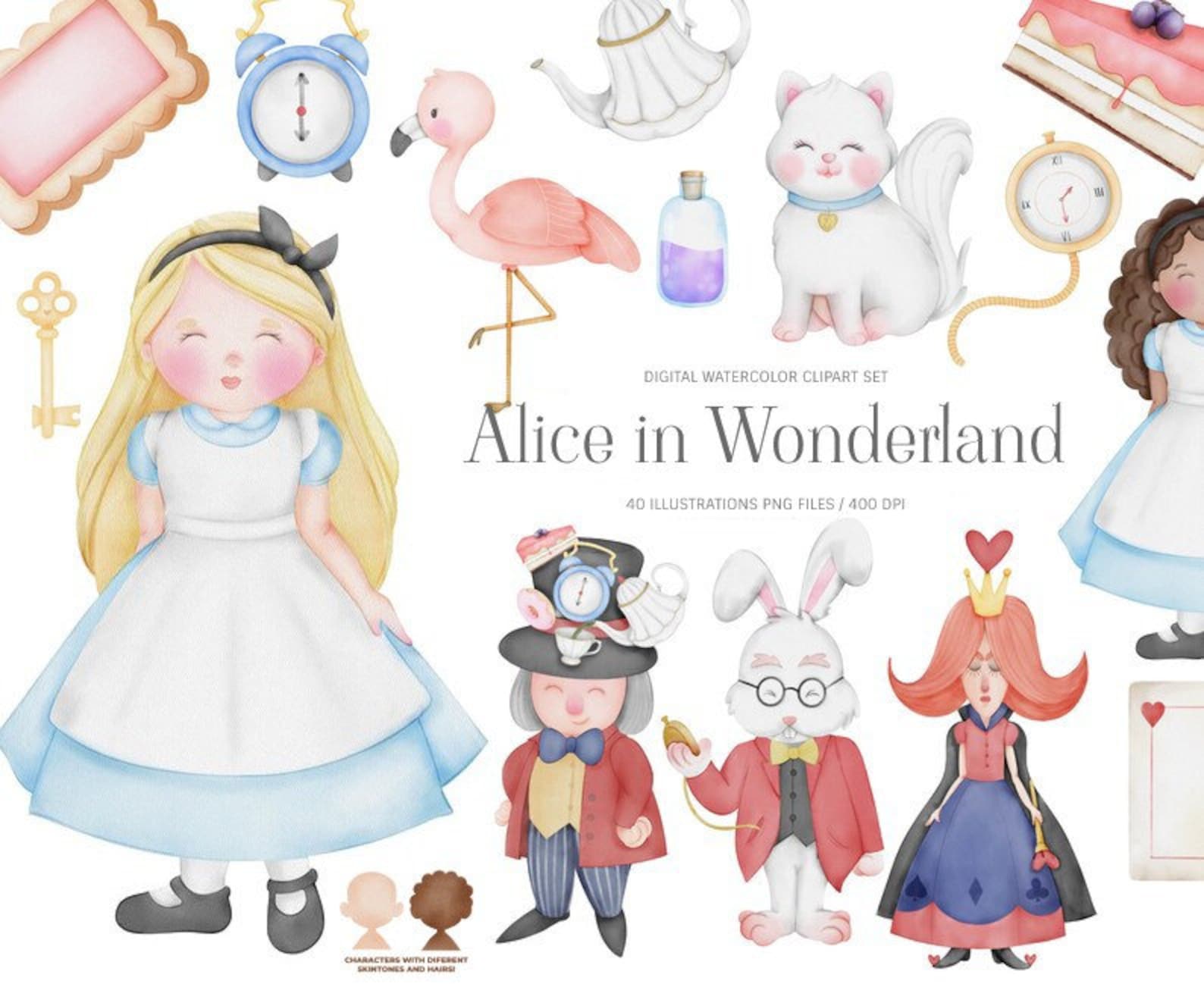 Watercolor Alice in Wonderland Clipart, Instant Download, Digital ...