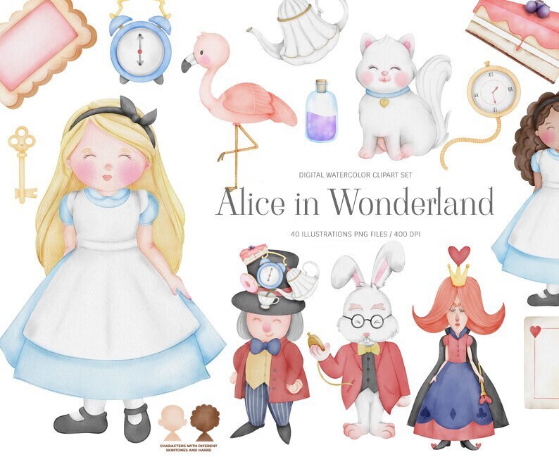 Watercolor Alice in Wonderland Clipart, Instant Download, Digital ...