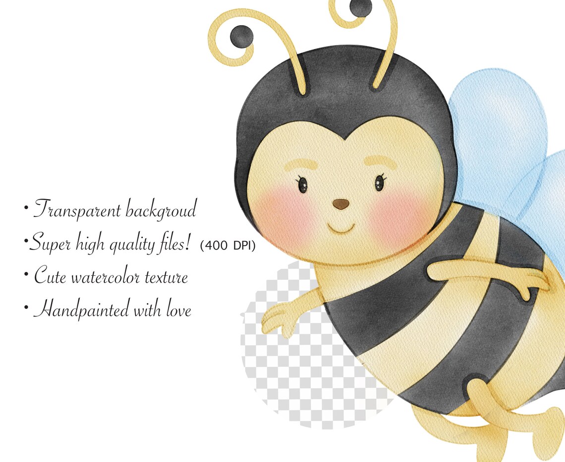 Watercolor Little Bee Clipart Set, Bee Png Illustrations, Little ...