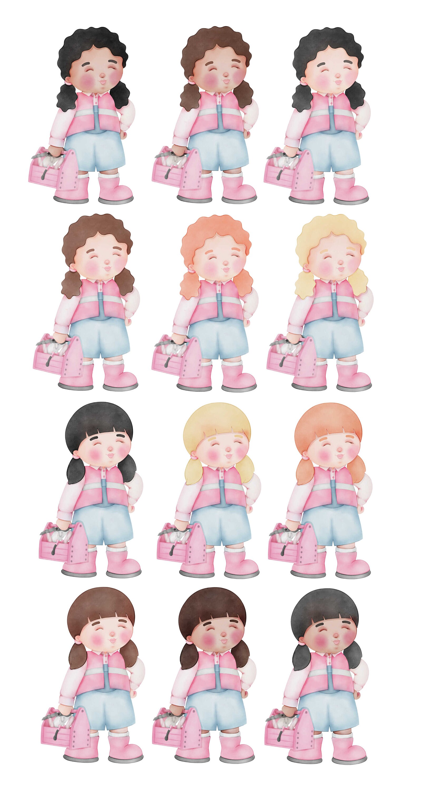 Watercolor Pink Construction Clipart Set With Cute Powerful Girl ...