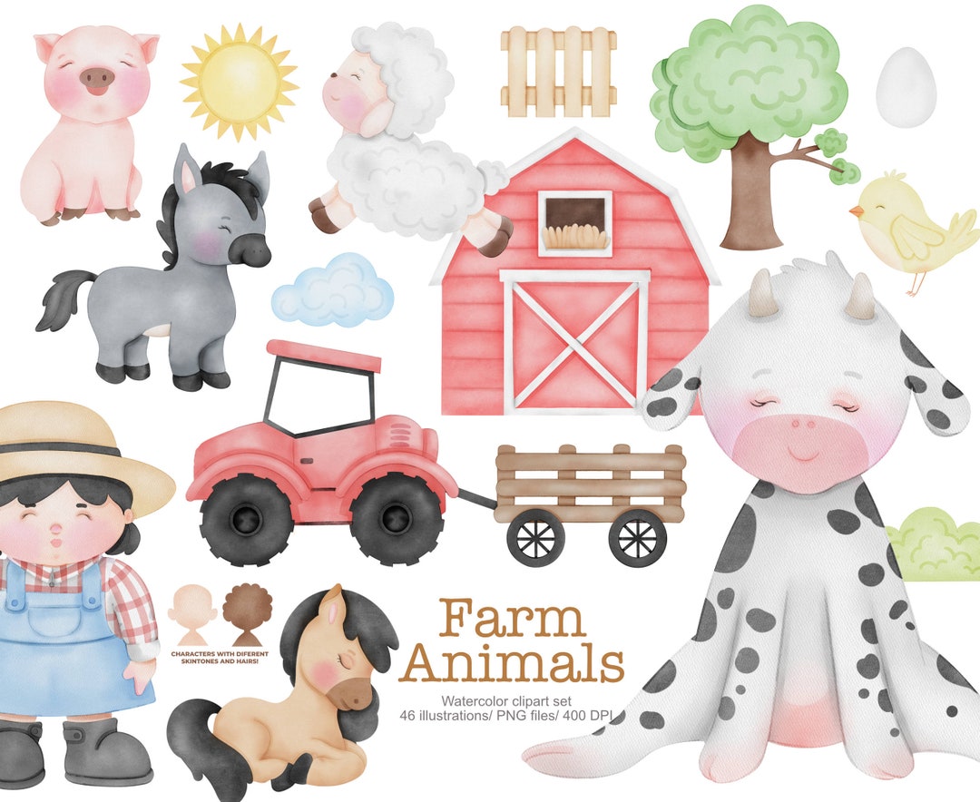 Watercolor Baby Farm Clipart Set, Watercolor Farm Animals Png ...