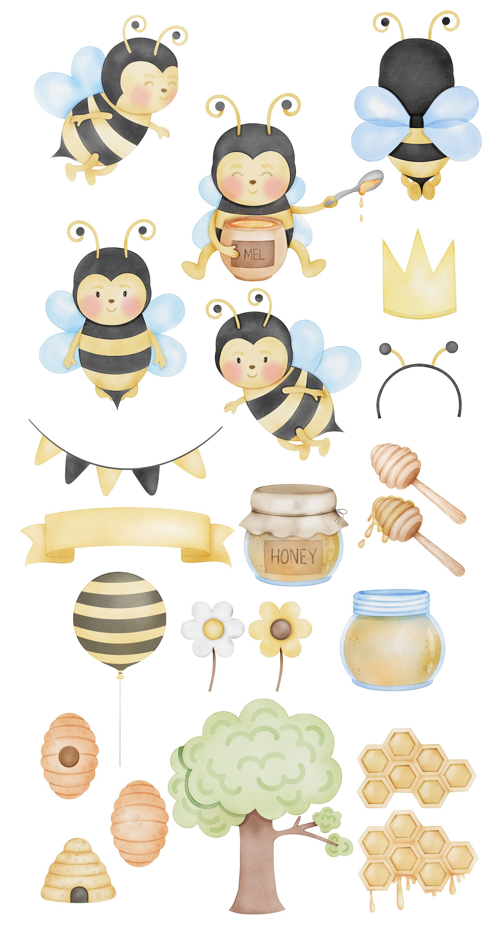 Watercolor Little Bee Clipart Set, Bee Png Illustrations, Little ...