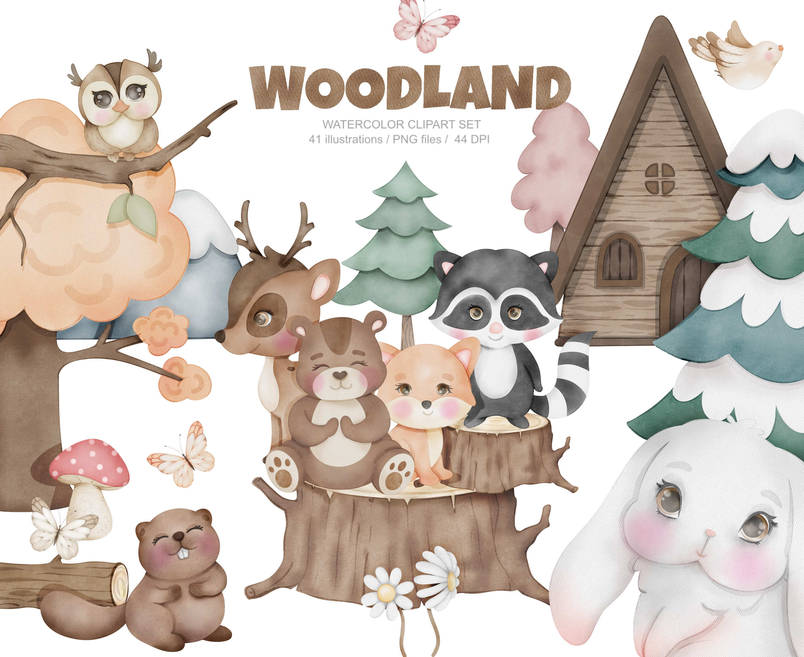 Watercolor Forest Animais Clipart Set Watercolor Woodland - Etsy