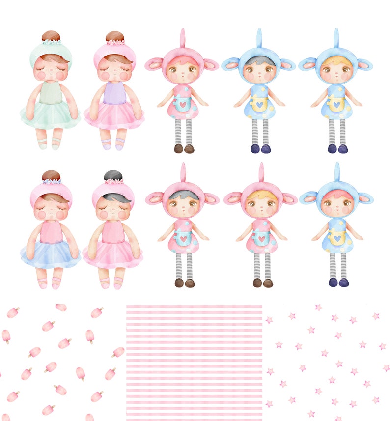 Watercolor Dolls Clipart Set, Nursery Doll Illustration, Me Too Dolls ...