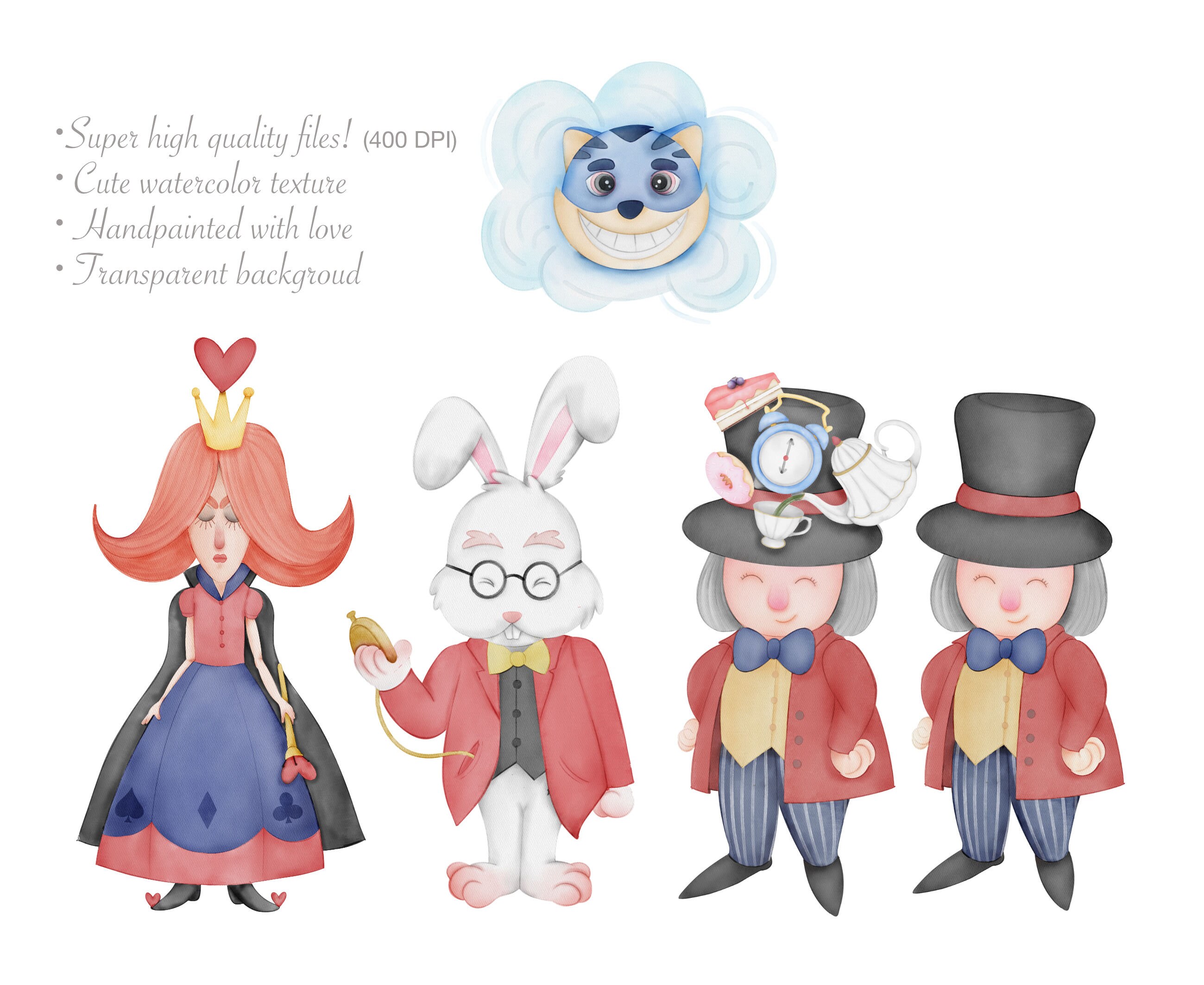 Watercolor Alice in Wonderland Clipart, Instant Download, Digital ...
