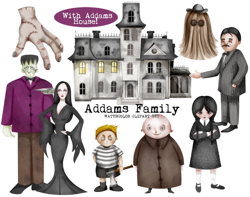 Addams Family Clipart Wednesday Clipart Handpainted Addams - Etsy