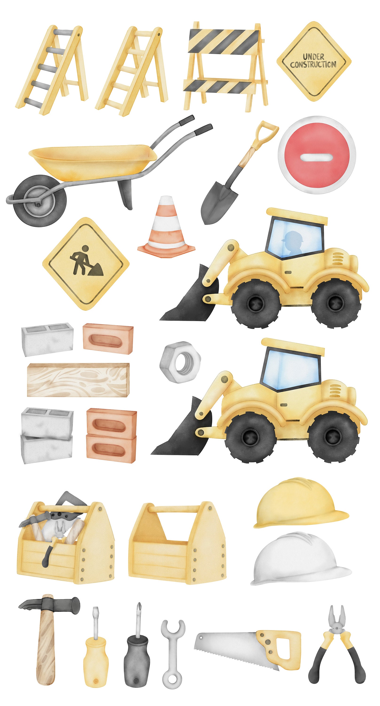 Watercolor Construction Clipart Set With Cute Boy Builder Clipart ...