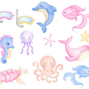 Watercolor Under the Sea Girl Clipart Set, Baby Girl Under the Sea Png ...