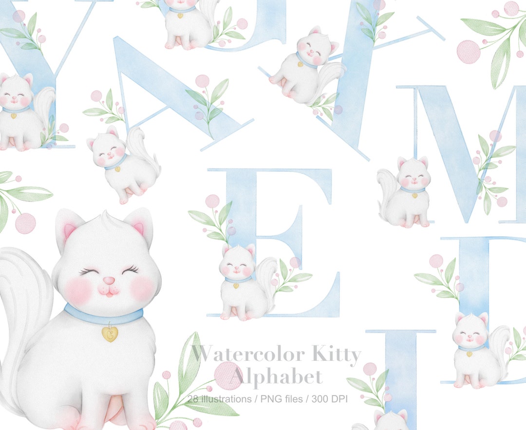 Watercolor Kitty Alphabet Watercolor Lettering Cat Lettering Watercolor ...
