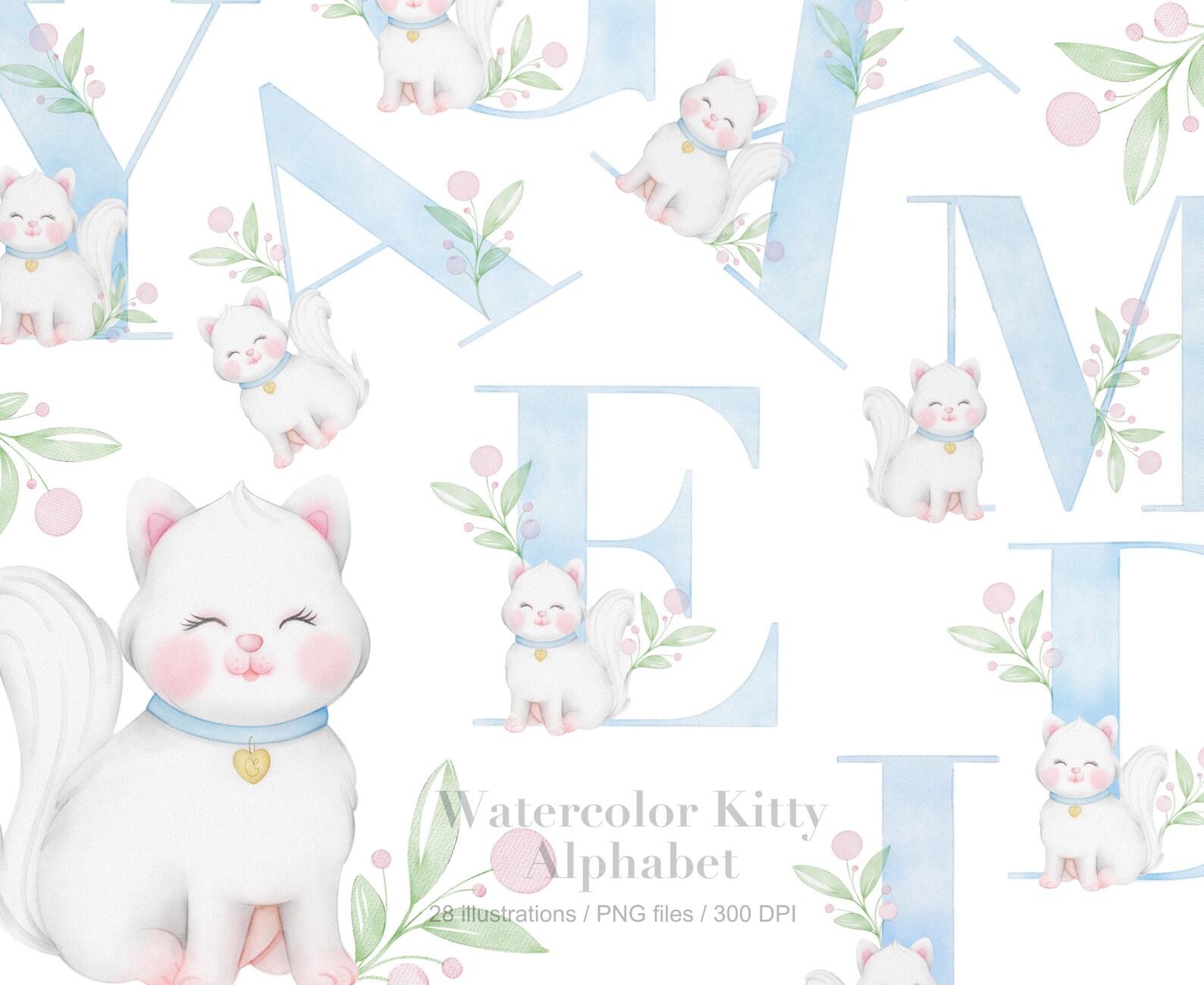 Watercolor Kitty Alphabet Watercolor Lettering Cat Lettering Watercolor ...