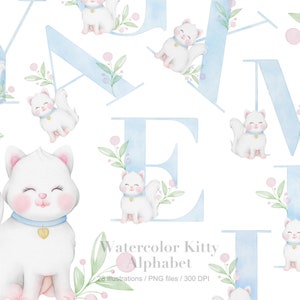 Watercolor Kitty Alphabet Watercolor Lettering Cat Lettering Watercolor ...