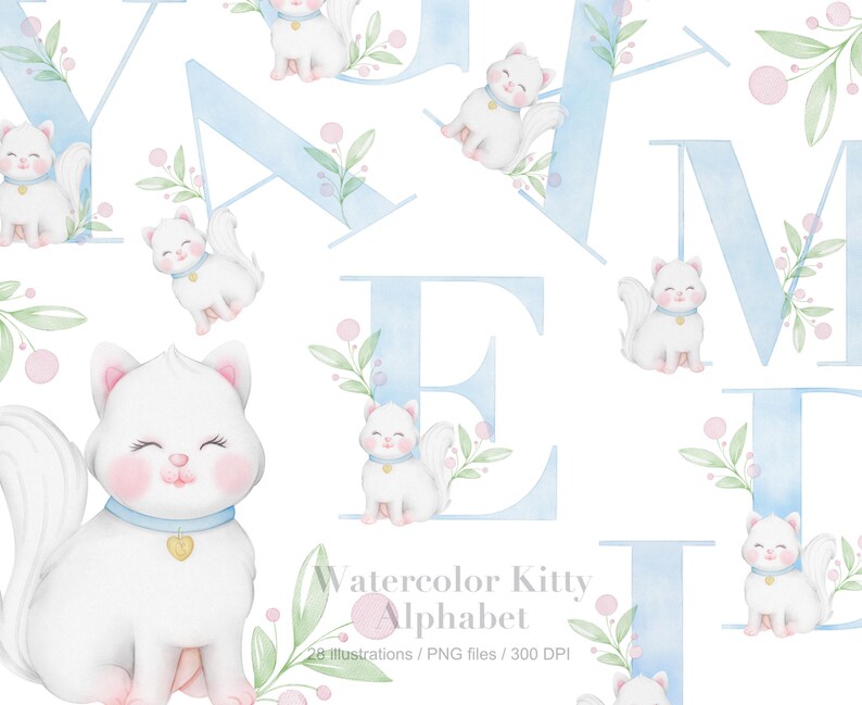 Watercolor Kitty Alphabet Watercolor Lettering Cat Lettering Watercolor ...