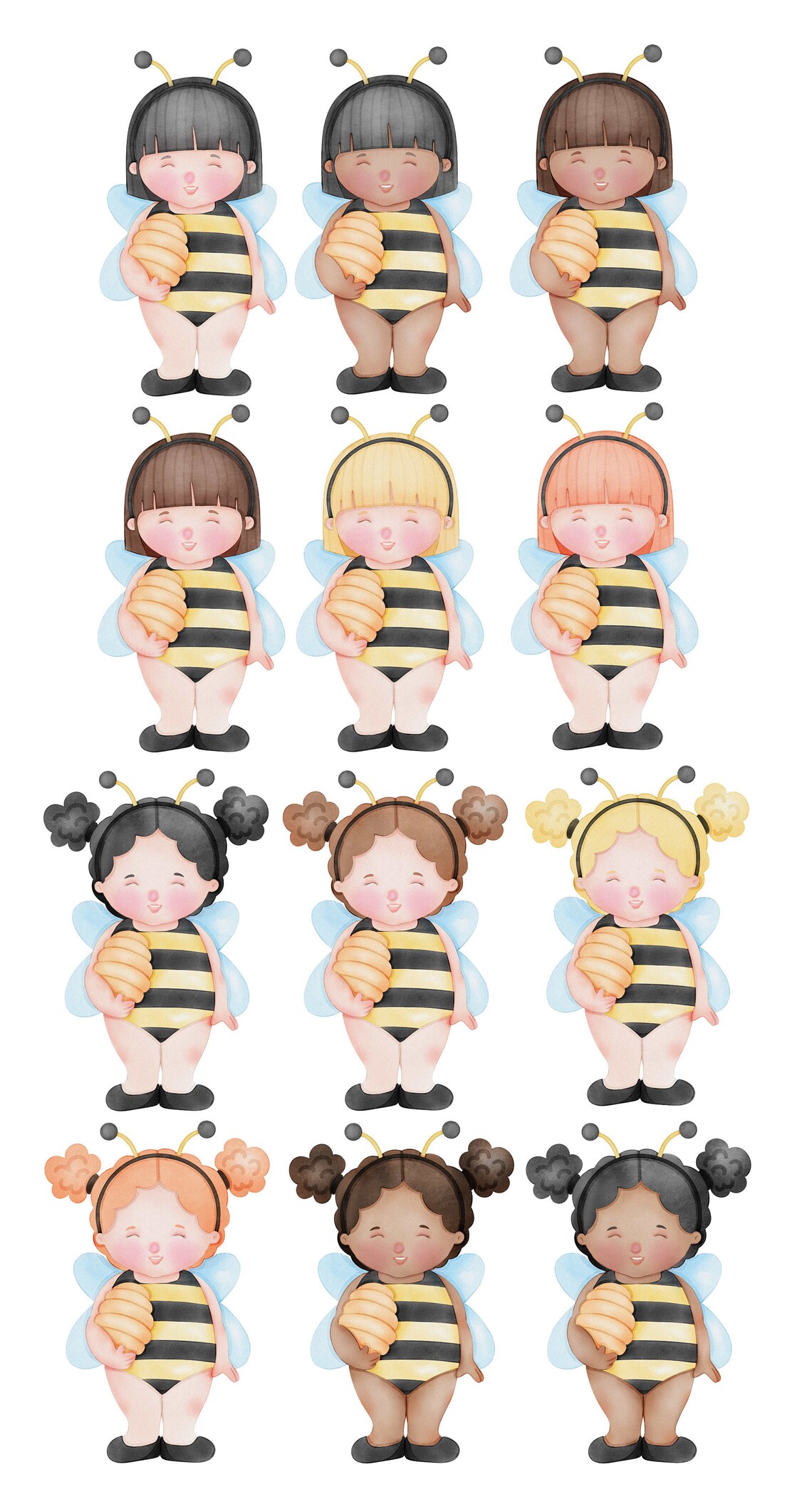 Watercolor Little Bee Clipart Set, Bee Png Illustrations, Little ...