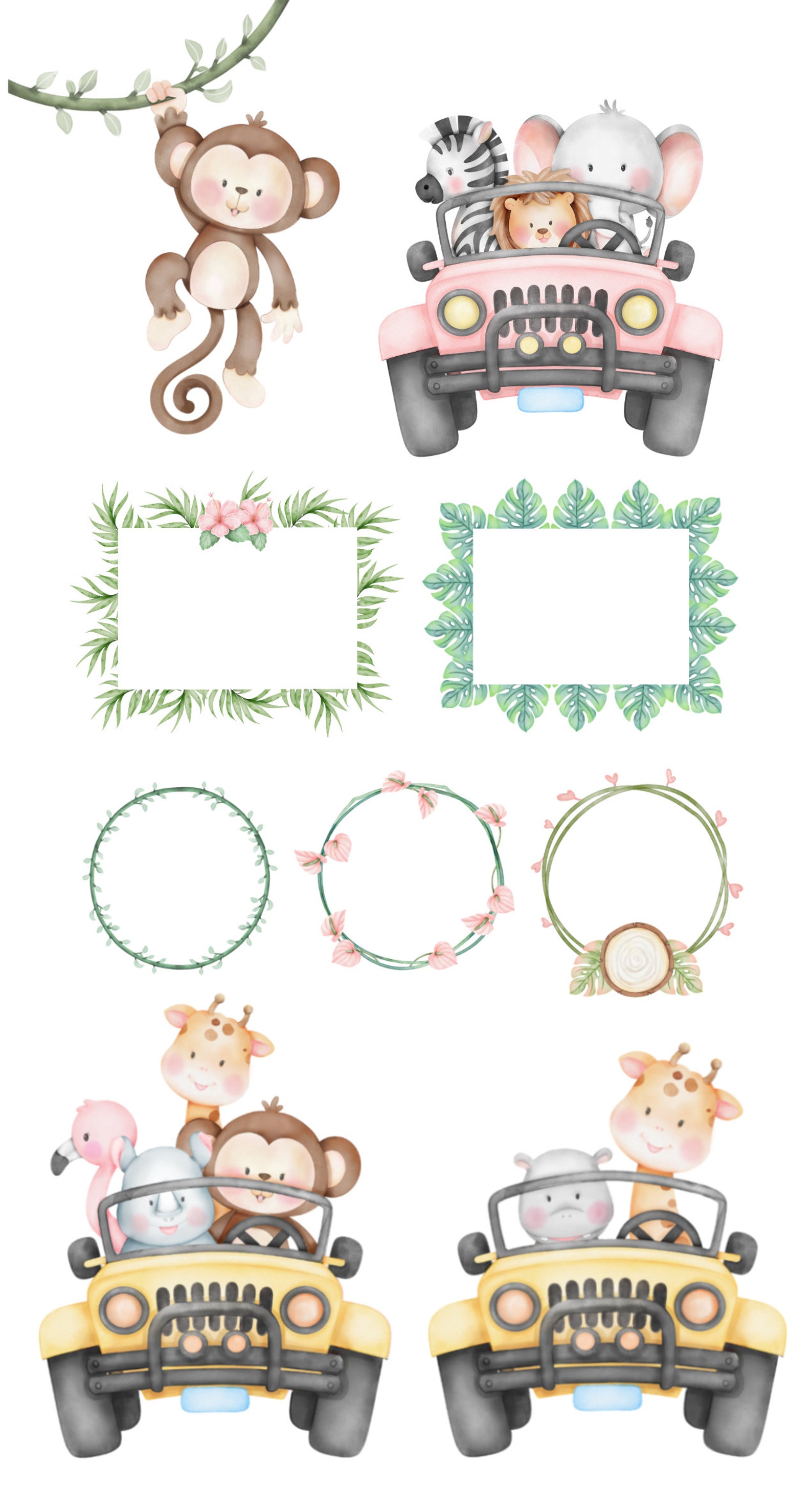 Watercolor Safari Animals Clipart Set, Cute Baby Safari Animals Clipart ...