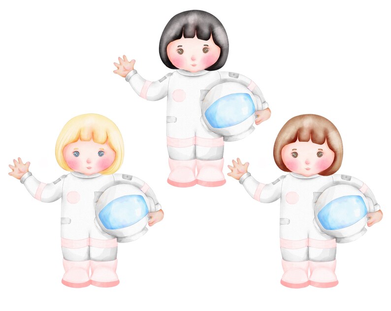 Watercolor Pink Astronaut Clipart Set, Pink Girl Illustrations ...