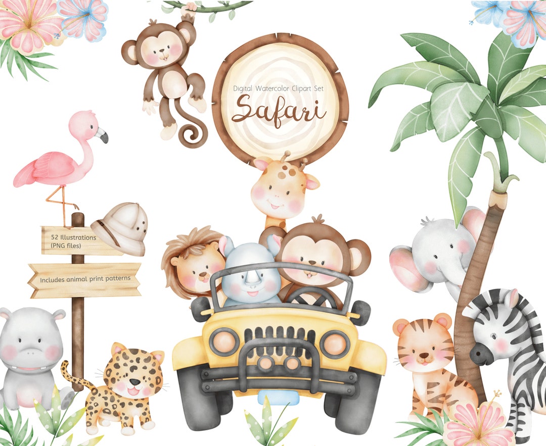 Watercolor Safari Animals Clipart Set Cute Baby Safari - Etsy UK